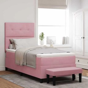 Postel s boxspringem s čelo Růžová 200 x 90 cm samet 3344491