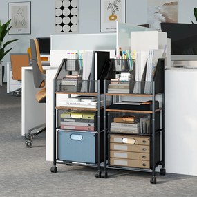 Costway Vozík s 2 držáky na pera 3 přihrádky a 2 zásuvky úložný vozík, černý