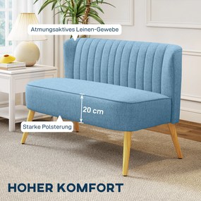 HOMCOM 2místná pohovka loveseat se vzhledem lnu, dvojsedák s dřevěnými nohami, nosnost do 150 kg, modrá, 117x56,5x77 cm do obývacího pokoje | Aosom.de