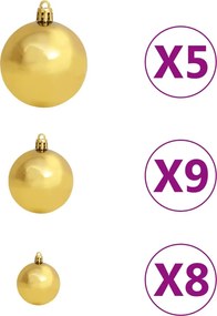 vidaXL Umělý vánoční stromek normandská jedle LED a koule zelený 150cm [3077559] Barva: zlatá
