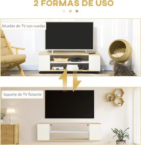 HOMCOM TV Stojan na Kolečkách - Nástěnný TV Stojan s 2 Úložnými Policemi pro Televize do 139 cm - 120x40x38,5 cm