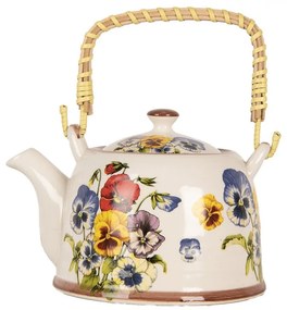 Krémová konvička s maceškami a se sítkem - 18*14*12 cm / 800 ml