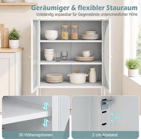 Costway Kovová komoda 85 cm Úložná skříňka s 2 dvířky z tvrzeného skla