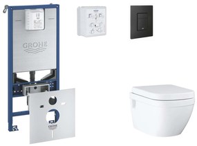 Grohe Rapid SLX - Set předstěnové instalace, klozetu, sedátka SoftClose a tlačítka Even, phantom black SANI11BB5107