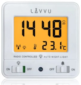 LAVVU Digitální bílý budík řízený rádiovým signálem NORDLYS bílý se světelným senzorem LAR0040