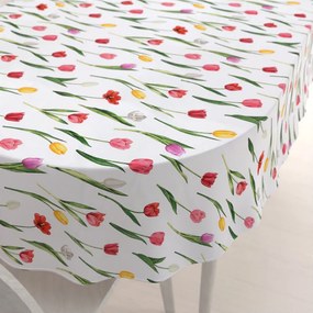 Biante Bavlněný oválný ubrus Sandra SA-506 Tulipány na bílém 50x100 cm