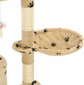Škrabadlo pro kočky sisalové sloupky 138 cm béžové s tlapkami 170581