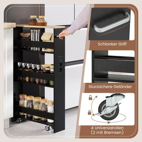 Costway 13 cm tenký úložný vozík s nabíjecí stanicí 4patrový