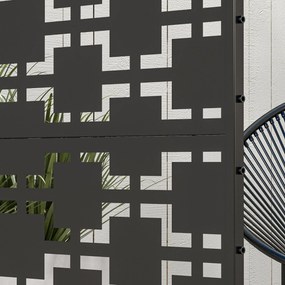 Dekorativní zahradní panel Outsunny - venkovní příčka s geometrickým kovovým designem - 122 x 45 x 198 cm, černý