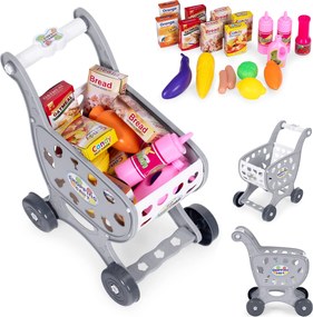 Dětský nákupní vozík s příslušenstvím TROLLEY šedý
