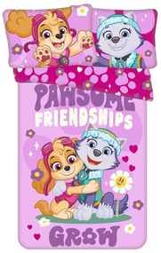Růžové bavlněné dětské povlečení do postýlky 100x135 cm Paw Patrol "Pawsome friendships grow" – Jerry Fabrics