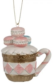 Růžovo-zlatá vánoční ozdoba hrnek Macrons - 6*4*7 cm
