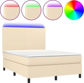 Box spring postel s matrací a LED krémová 140x190 cm textil 3134714
