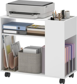 HOMCOM stojan na tiskárnu s dělitelným organizérem a brzdícími kolečky — 70 x 34 x 60 cm, bílý | Aosom