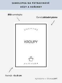 KROUPY – bílá samolepka na dózu, základní písmo, 6 × 8 cm | DomaLEP