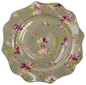 Velký porcelánový zelený talíř s květy Rose - Ø 28*2 cm