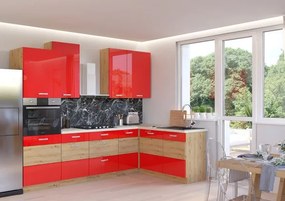 Rohová kuchyně 260x160 cm MYSTIC červená lesk