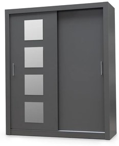 šatní skříň IN BOX 180/215/60 s posuvnými dveřmi a zrcadlem antracit
