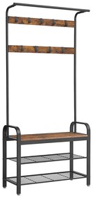 Stojanový věšák s lavicí na boty, 84 x 183 x 33,7 cm, rustikální hnědý