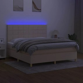 Box spring postel s matrací a LED krémová 180x200 cm textil 3135458
