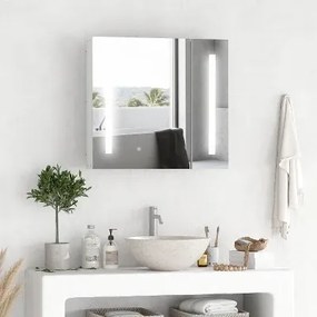 kleankin Nástěnná zrcadlová skříňka do koupelny s LED osvětlením, 2 dveře s 3 úrovněmi, 70 x 15 x 65 cm, bílá