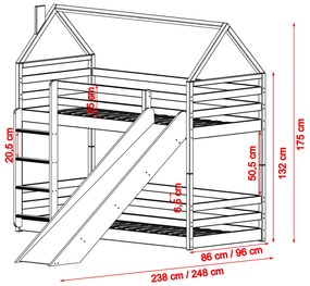 Legno Dětská patrová postel se skluzavkou Paul šedá Rozměr (cm): 90x200