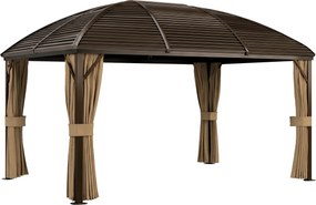 Zahradní altán 4×3 m s pevnou střechou, hliníkový pavillon, moskytiéra, bočnice, voděodolný, hnědý