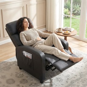 HOMCOM Masážní křeslo Relaxační křeslo TV křeslo 2bodové masážní s opěradlem, polohovací z PU pěny Černá 68 x 88 x 98 cm