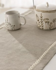 Krajkový běhoun barva béžová látka poloprůhledná, pletený vzor