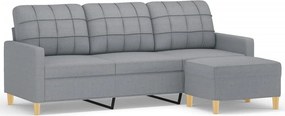 3místná pohovka s podnožkou světle šedá 180 cm textil 3201001