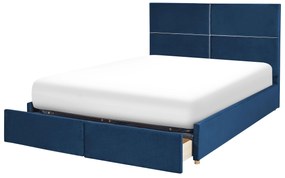 Sametová postel s úložným prostorem 180 x 200 cm modrá VERNOYES Beliani