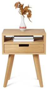 Benlemi Dřevěný noční stolek ve scandi stylu HYLLE přírodní Kvalita dřeva: 1. Dubový masiv třídy A