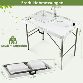 Costway Fish Cleaning Table Skládací stůl na filetování, bílý
