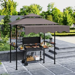 Outsunny Grilovací Altán 242x149x248 cm voděodolný, nehořlavý zahradní altán s dvouvrstvou střechou a bočními regály, UV 30+ zahradní pavilon, BBQ al…
