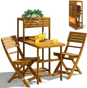 Balkonový set PATIO, 3dílný, přírodní dřevo Casaria