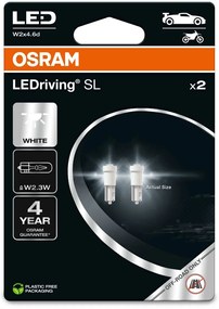 Led autožárovka osram ledriving sl w2,3w, studeně bílá 6000k, dva kusy v balení