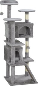 PawHut Kočičí škrabadlo výška 138 cm, strom pro kočky s sisalovými škrabacími sloupy, platformami, úkryty, zavěšenými míčky a hamakem, světle šedé
