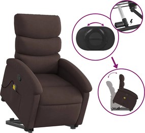 Zvedací masážní polohovací křeslo tmavě hnědé textil 3203995