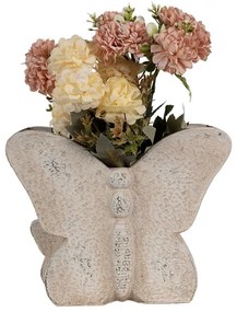 Béžový antik cementový květináč motýl Butterfly - 24*10*19 cm
