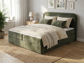 Čalouněná postel boxspring FORENA 140x200 cm tmavě zelená Matrace: Matrace Bonell pružinová