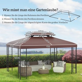 Náhradní střecha altánu Outsunny 3x4m káva polyester odpuzující vodu pro kovové a zahradní altány | Aosom.de