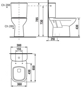 Jika Deep WC kombi, spodní odpad, boční napouštění H8266170002801