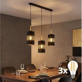 LED Lustr na lanku BOGART 3xE27/15W/230V černá/zlatá