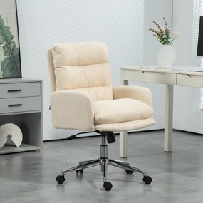 HOMCOM Ergonomická kancelářská židle s opěrkou na ruce, design z umělé ovčí vlny, výškově nastavitelná otočná židle s funkcí náklonu, polstrovaná kan…