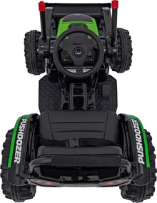 Ramiz Dětský bagr-traktor na baterie zelený + pohyblivé rameno s lžící + dálkové ovládání + pomalý start + FM rádio + LED