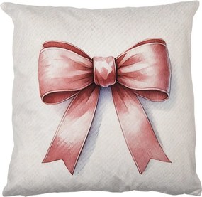Béžový povlak na polštář s růžovou mašlí - 45*45cm