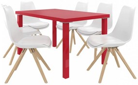 Jídelní set Amareto 1+6 židlí - červená/bílá