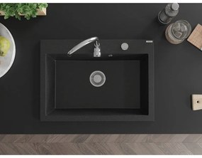 Mexen Elix, 1korový granitový dřez 700 x 500 mm, černá/stříbrná metalíza, chromový sifon, 6526701005-73