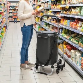 HOMCOM Nákupní vozík, 40 l Oxford taška, 3-kolové provedení, hliníkový rám, sedadlo, Tmavě šedá