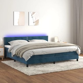 Box spring postel s matrací a LED tmavě modrá 200x200 cm samet,  3134367